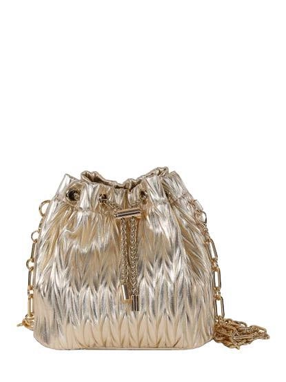 Badgley Mischka Diana Chevron Pleated Metallic Bucket Bag - Gold