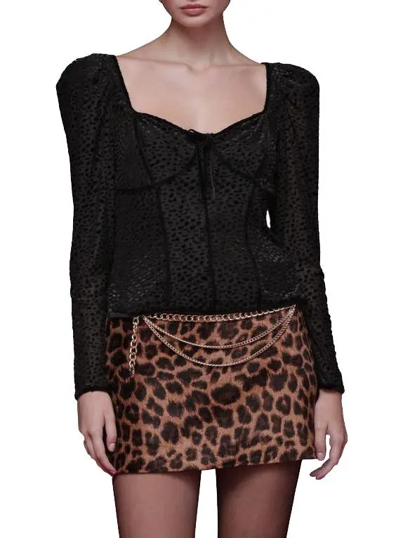 Avec Les Filles Animal Spot Sweetheart Neck Top - Black