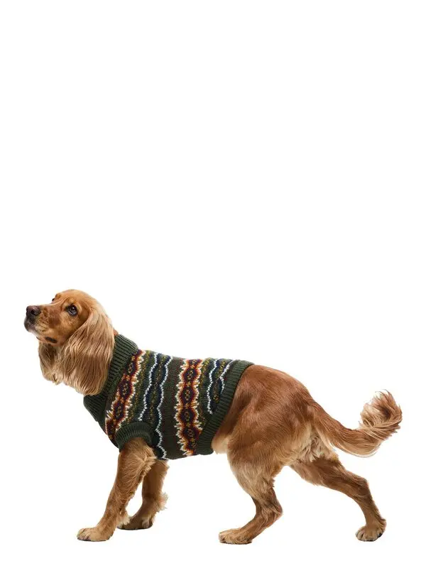 Barbour Fair Isle Dog Sweater And Hat Set - Olive