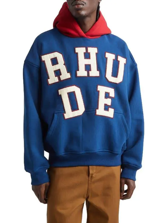Rhude Chenille Logo Patch Hoodie - Navy/red 3446
