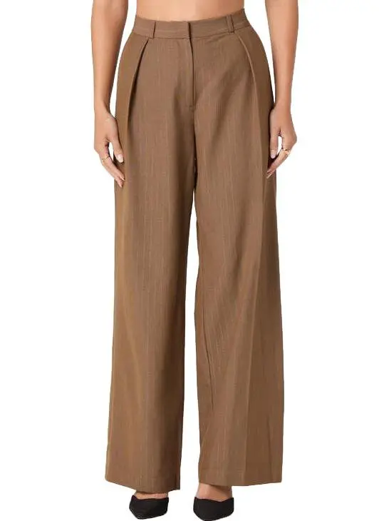 Astr The Label Pleated Metallic Pinstripe Wide Leg Pants - Brown Gold Stripe