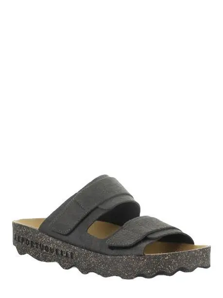 Fly London Cleek Platform Slide Sandal - Black Bio Suede