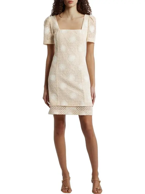 Vince Camuto Floral Short Sleeve Dress - Natural