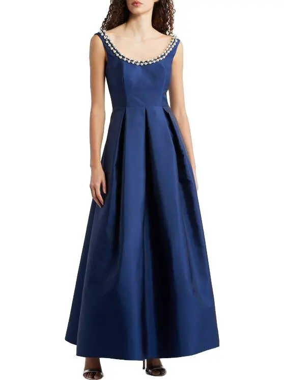 Eliza J Embellished Scoop Neck Ballgown - Navy