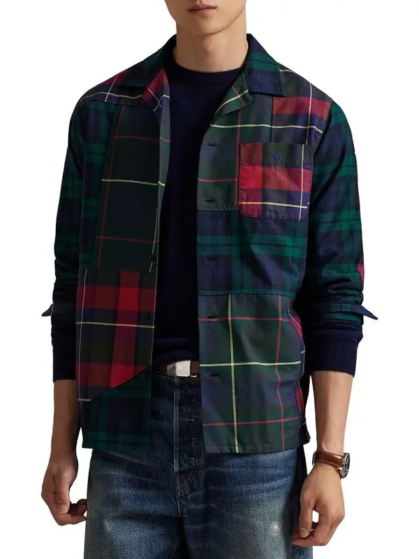 Polo Ralph Lauren Classic Fit Patchwork Oxford Camp Shirt - Tartan Pieced Shirt