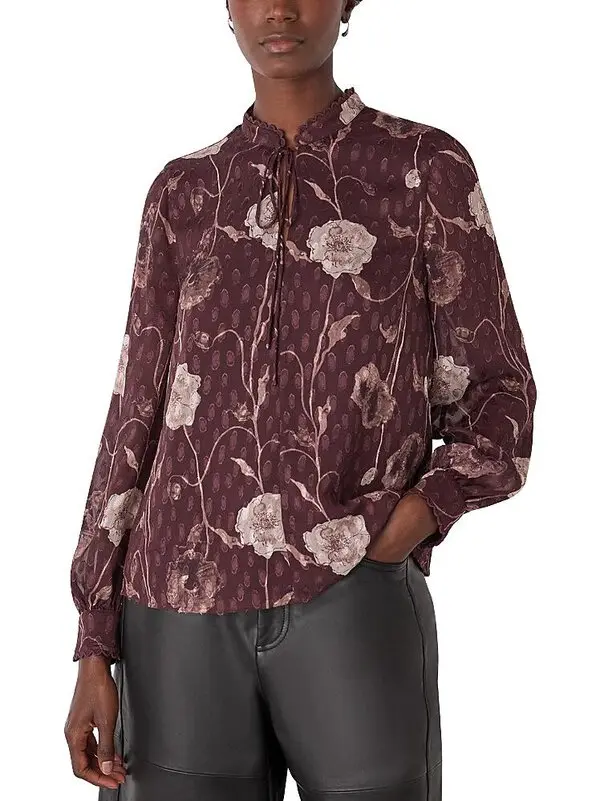 Whistles Floral Dobby Blouse - Burgundy/multi