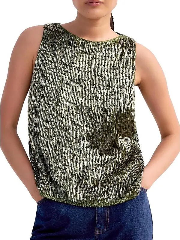 RO & ZO Sequin Shell Tank Top - Green