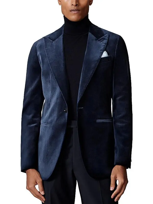 REISS Apsara Peak Lapel Velvet Blazer - Navy