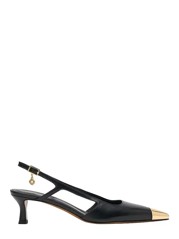 Maje Fayna Leather Slingback Pumps With Toe Cap - Black