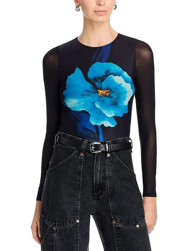 Aqua Floral Mesh Top - Blue Floral