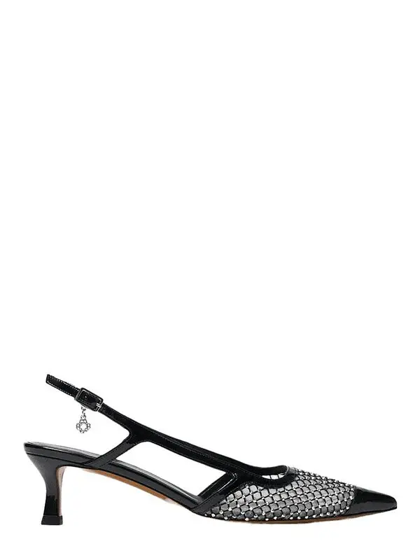 Maje Fayna Rhinestone Mesh Slingback Pumps - Black