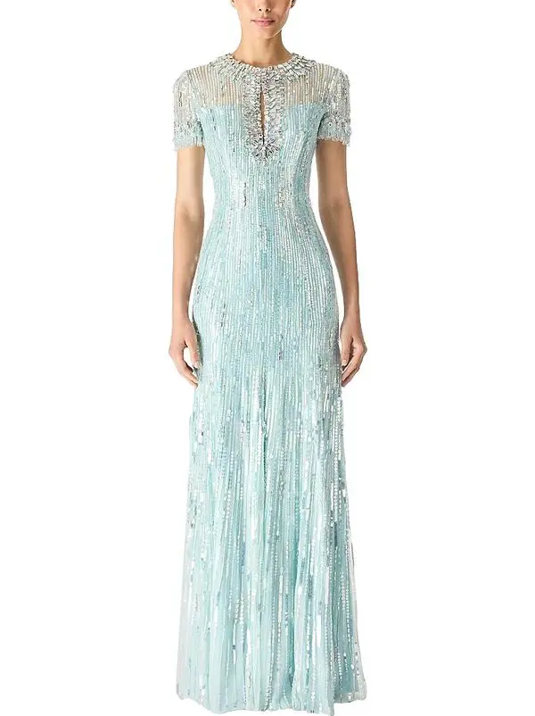 Jenny Packham Sequin-embellished Maxi Gown - Cardin Blue