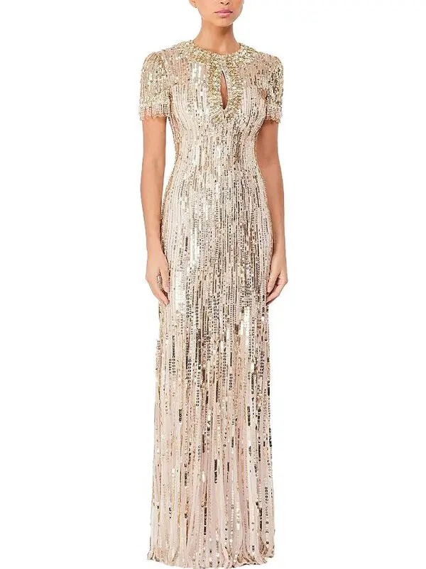 Jenny Packham Sequin-embellished Maxi Gown - Marble