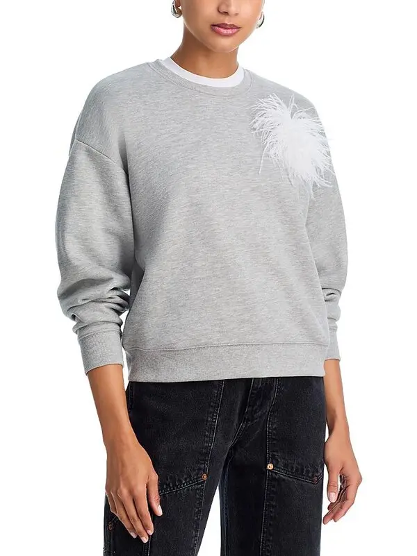 Aqua Feather Pin Fleece Crewneck Sweatshirt - Heather Grey