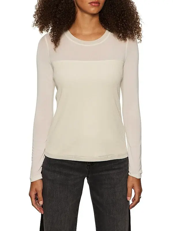 Sanctuary Sparkle Mesh Crewneck Top - Light Oat