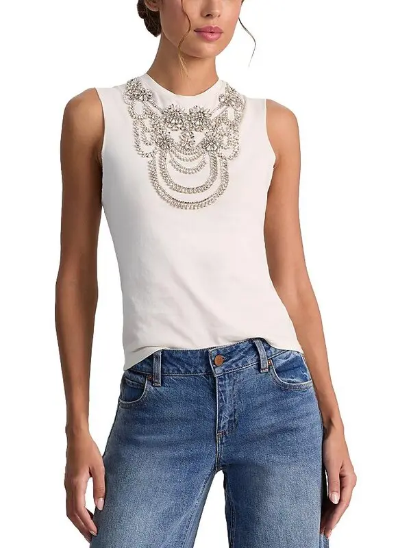 Alice + Olivia Rhinestone Embellished Tank Top - Off White