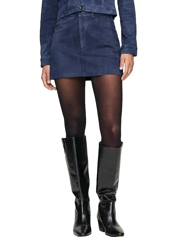 DL1961 Alma Leather Miniskirt - Navy Suede