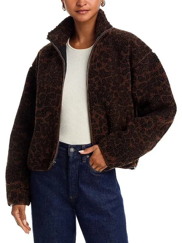 Rag & Bone Sun Sherpa Zip Up Jacket - Leopard