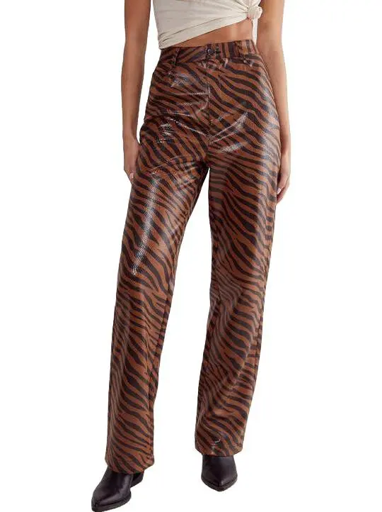 Nasty Gal Zebra Print High-waisted Straight Leg Trousers - Neutral