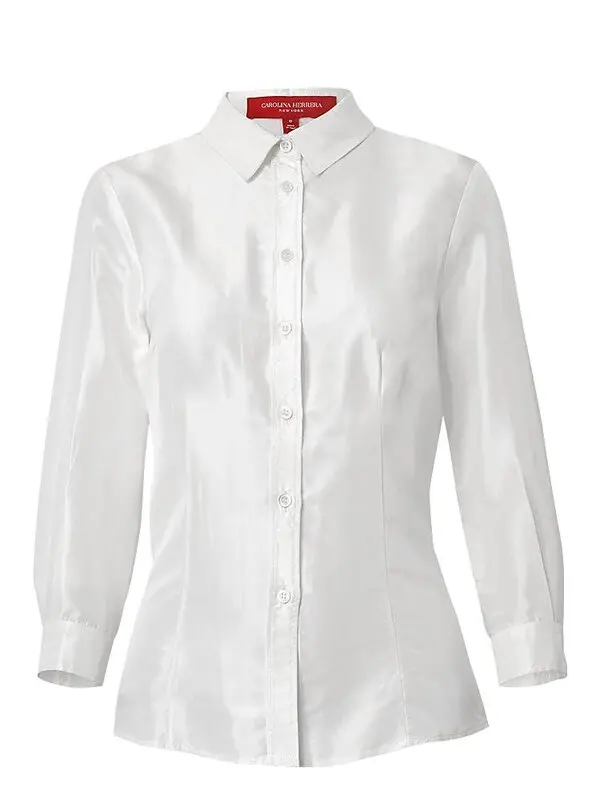 Carolina Herrera Silk Taffeta Collared Shirt - White