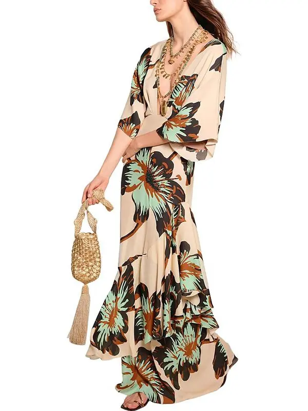 Johanna Ortiz Tesoro Escondido Silk Maxi Dress - Rust Multi