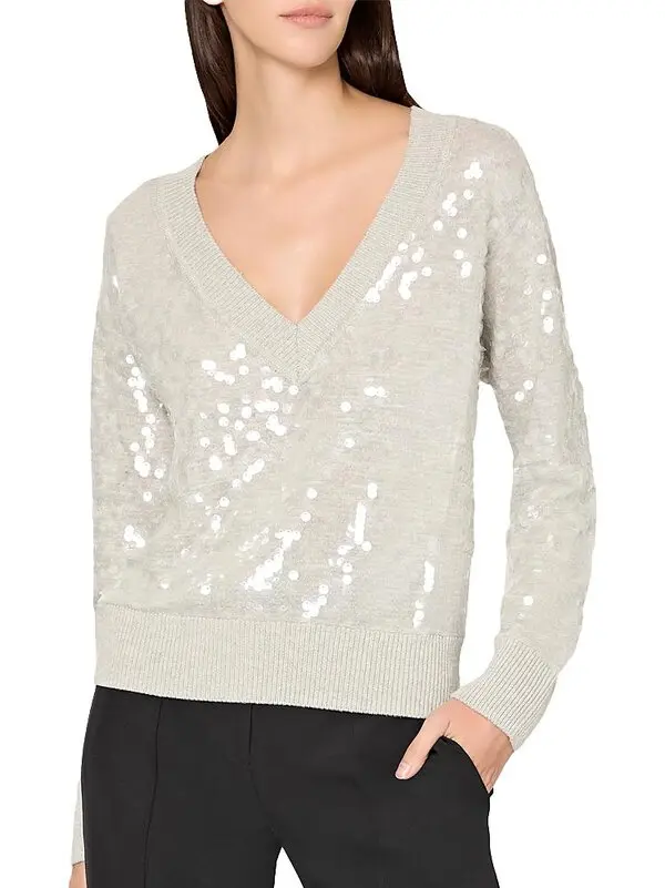 MILLY Ilaria Sequin Sweater - Light Heather
