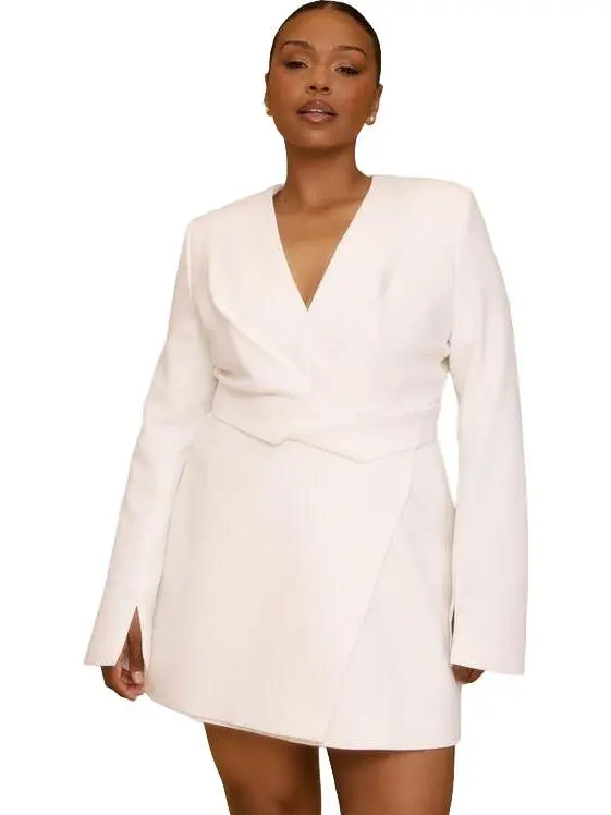 SIX STORIES Elise Wrap Front Blazer Dress - White