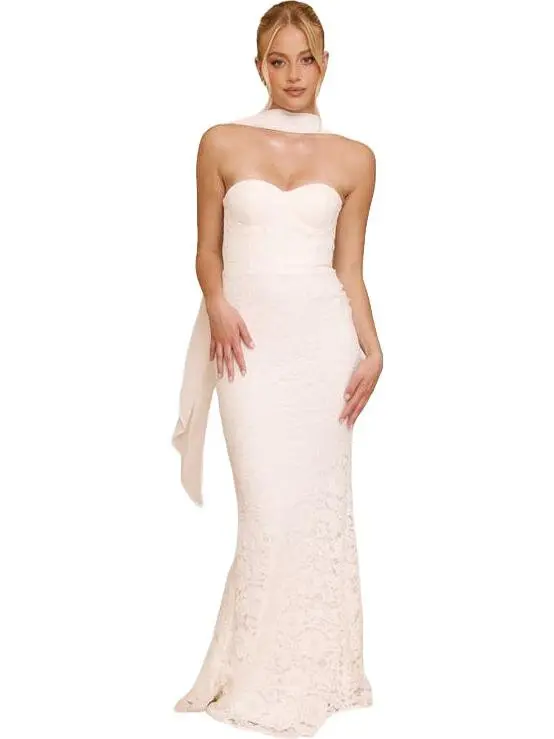 SIX STORIES Lace Bandeau Maxi Dress With Scarf Detail - Ivory