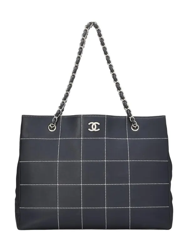 Chanel Calfskin Wild Stitch Tote - Navy