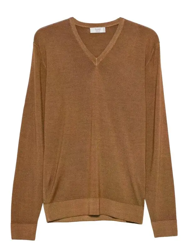 FERRANTE V-neck Long Sleeve Sweater - Brown