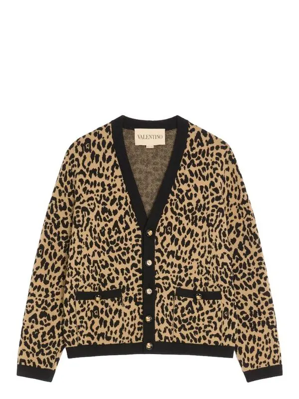 Valentino Garavani Wool Cardigan With Fauve Eclat - Animal Print