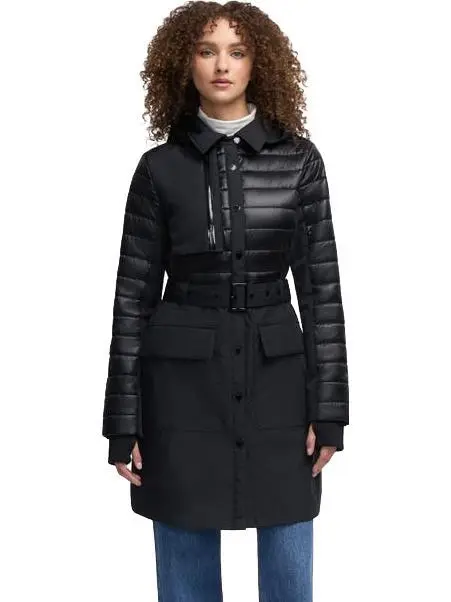 Pajar Opal Trench Coat With Quilted Accent - Black