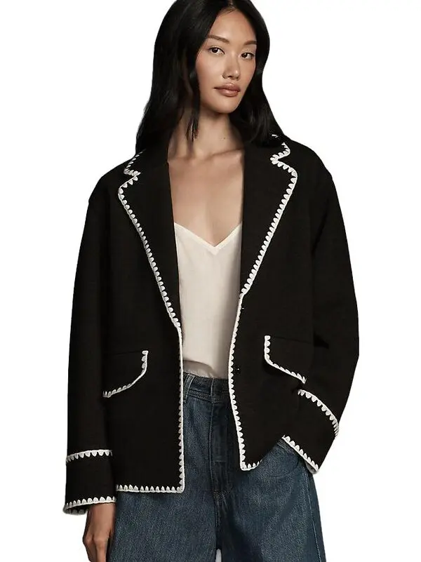 DOLAN LEFT COAST Ponte Whipstitch Knit Blazer Jacket - Black & White Pattern