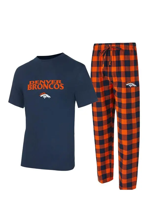 CONCEPTS SPORT Orange Denver Broncos Avondale T-shirt & Flannel Pants Set - Navy