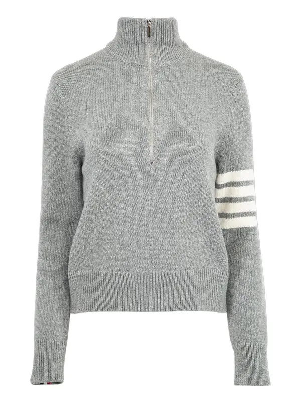 Thom Browne 4 Bar Half Zip Pullover - Grey