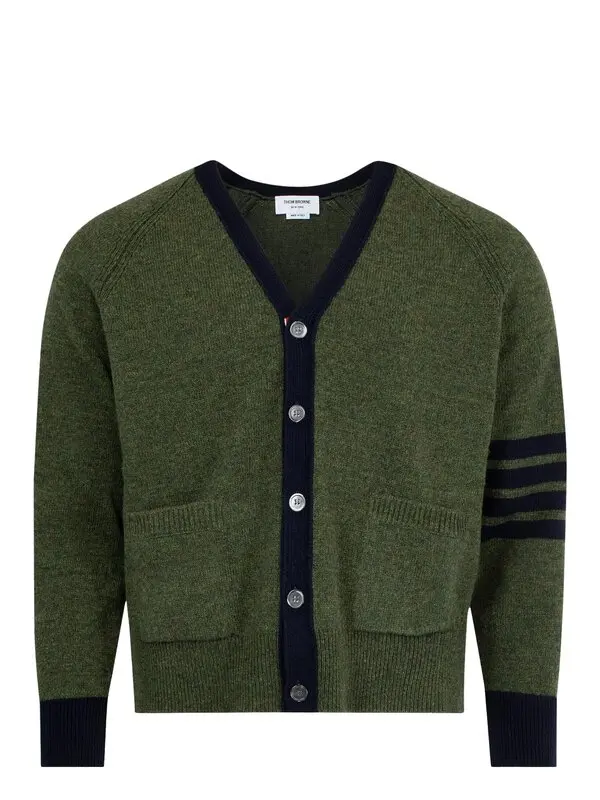Thom Browne Relaxed V-neck 4-bar Cardigan - Green