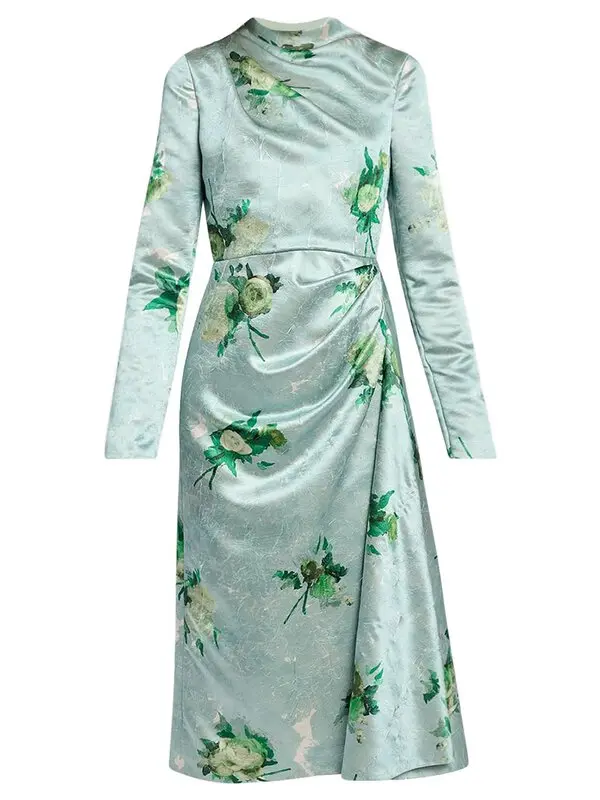 Erdem Draped Crinkle Silk Long-sleeve Dress - Blupat