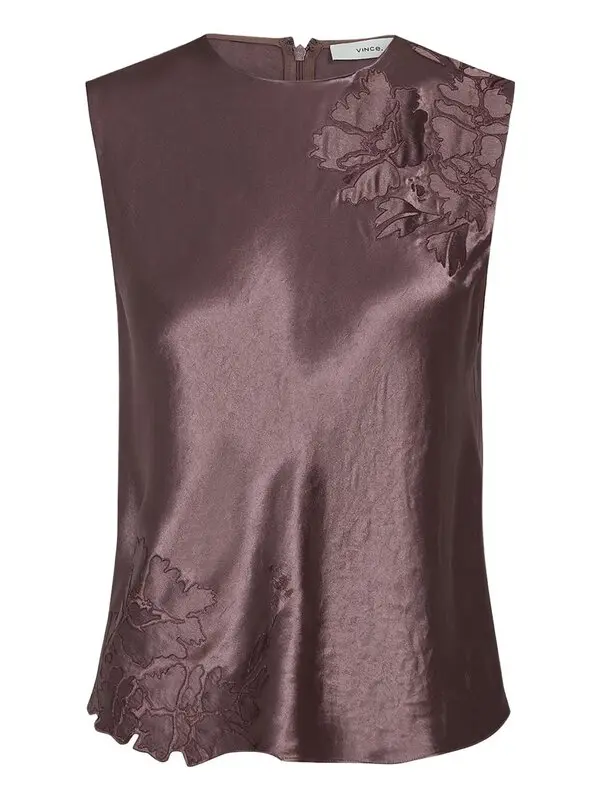 Vince Floral-embroidered Satin Shell - Smoky Berr