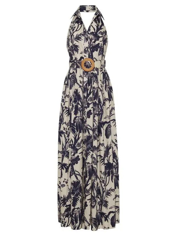 Cara Cara Printed Maxi Halter Neck Dress - Fauna Floral Navy