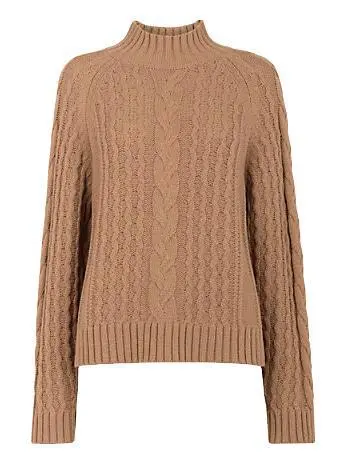 Whistles Cropped Cable-knit Wool-blend Jumper - Tan
