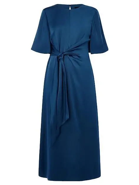 Whistles Twist-waist Satin Midi Dress - Blue