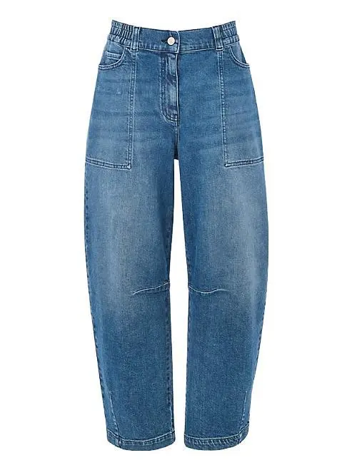 Whistles Barrel Elasticated-waist Stretch-denim Jean - Blue