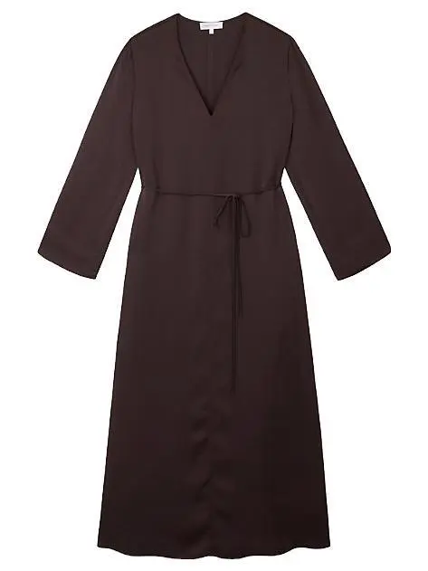 THE WHITE COMPANY Relaxed-fit Satin Midi Dress - Dark Choc