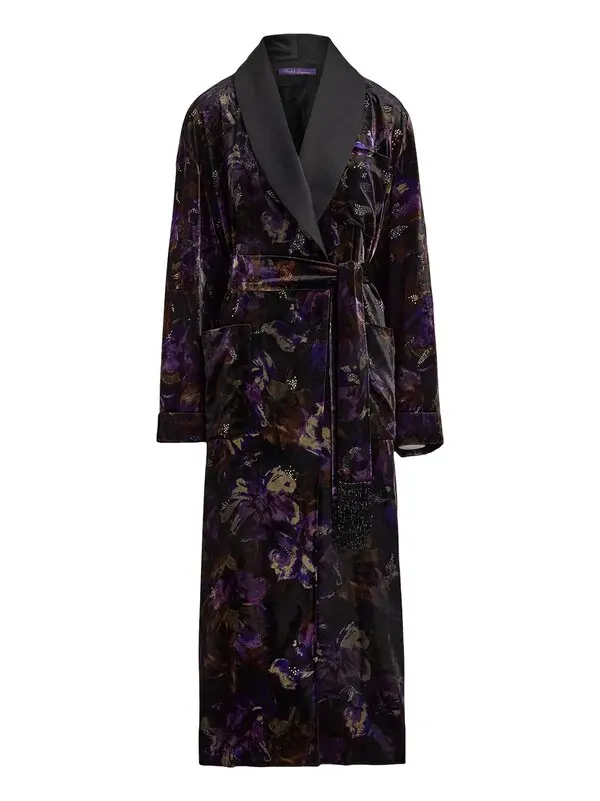 Ralph Lauren Velvet Floral Wrap Coat - Black