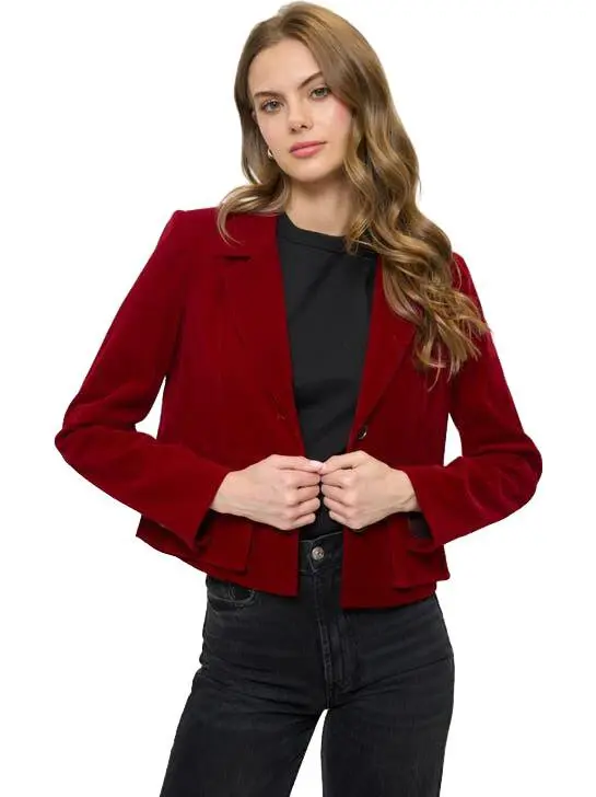 Central Park West Ember Velvet Boxy Blazer - Burgundy