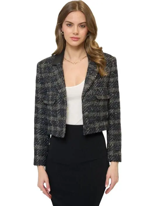 Central Park West Houndstooth Lurex Jacket - Black