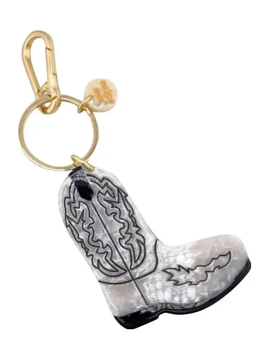 SOLAR ECLIPSE Hand-painted Cowboy Boot Bag Charm - White