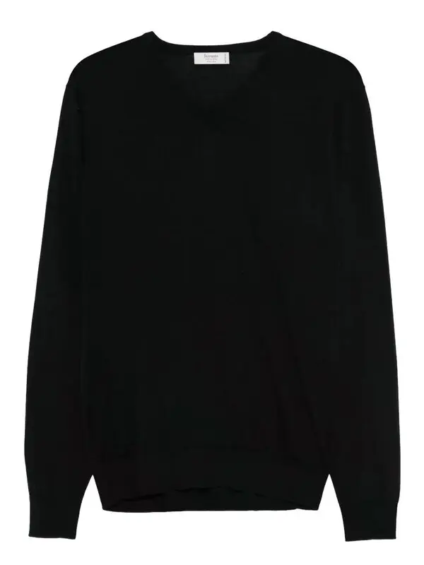 FERRANTE V-neck, Long Sleeve Sweater - Black