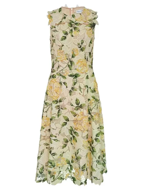 Oscar De La Renta Floral Midi Dress - Yellow