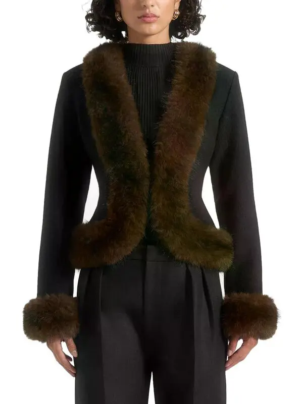 Manière De Voir Faux Fur-trim Jacket - Black